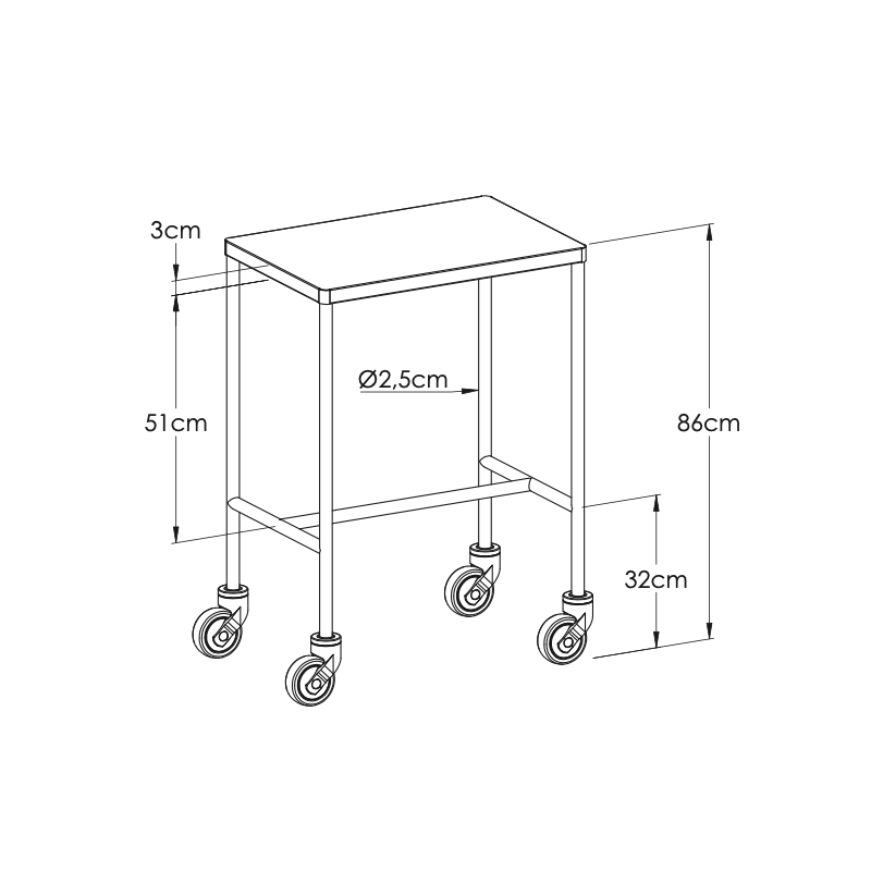 Table à instruments en inox tube rond 1 plateau | Teamalex Medical